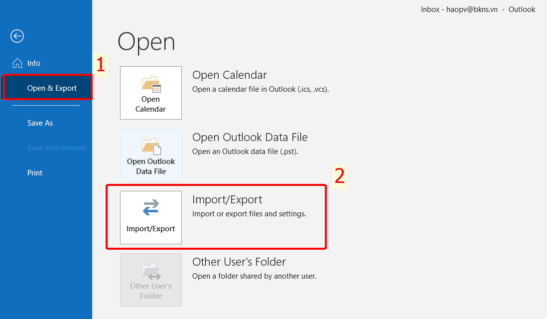 Hướng dẫn Export/Import Email Outlook - BKNS